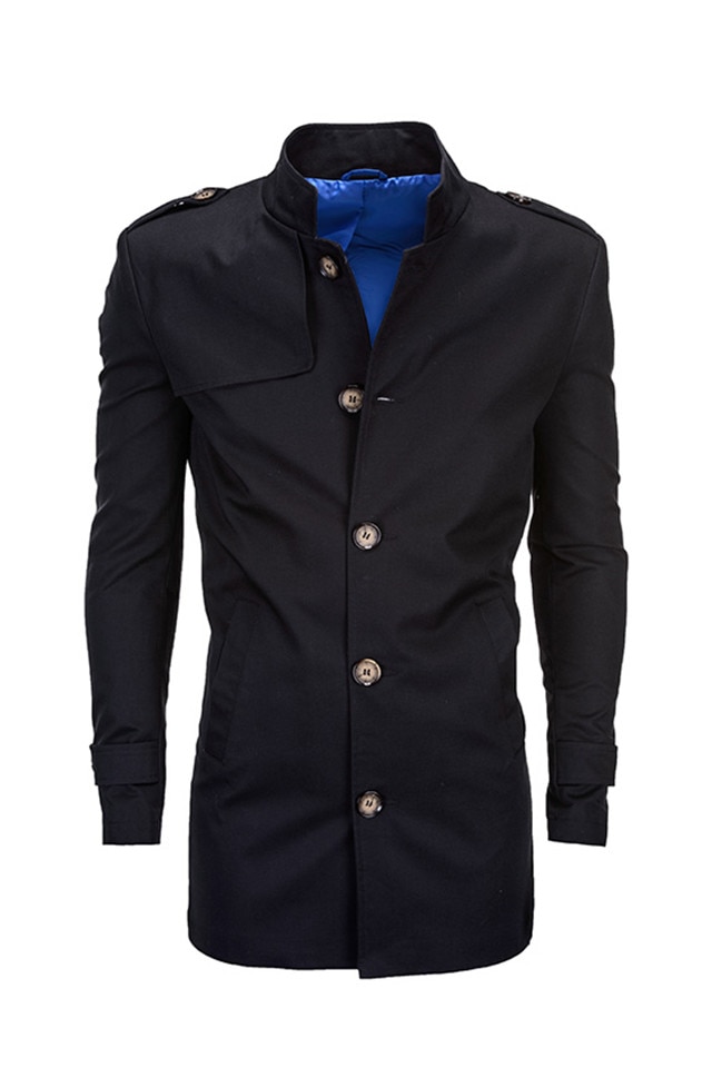 Trench pentru barbati, negru, stil palton, elegant, nasturi, casual ...
