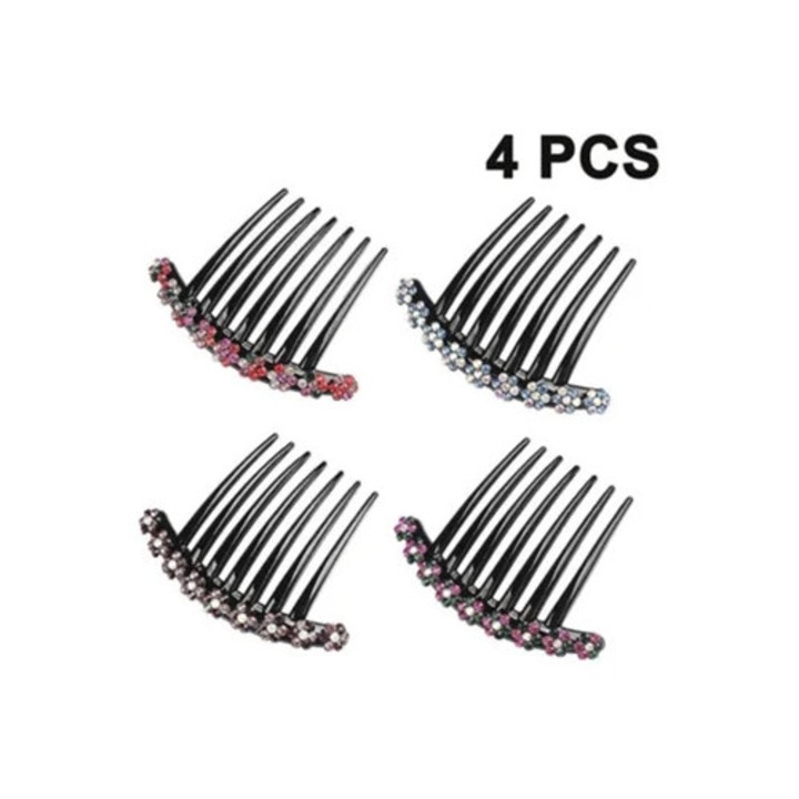 Set de 4 piepteni cu dinti din strasuri - eMAG.ro