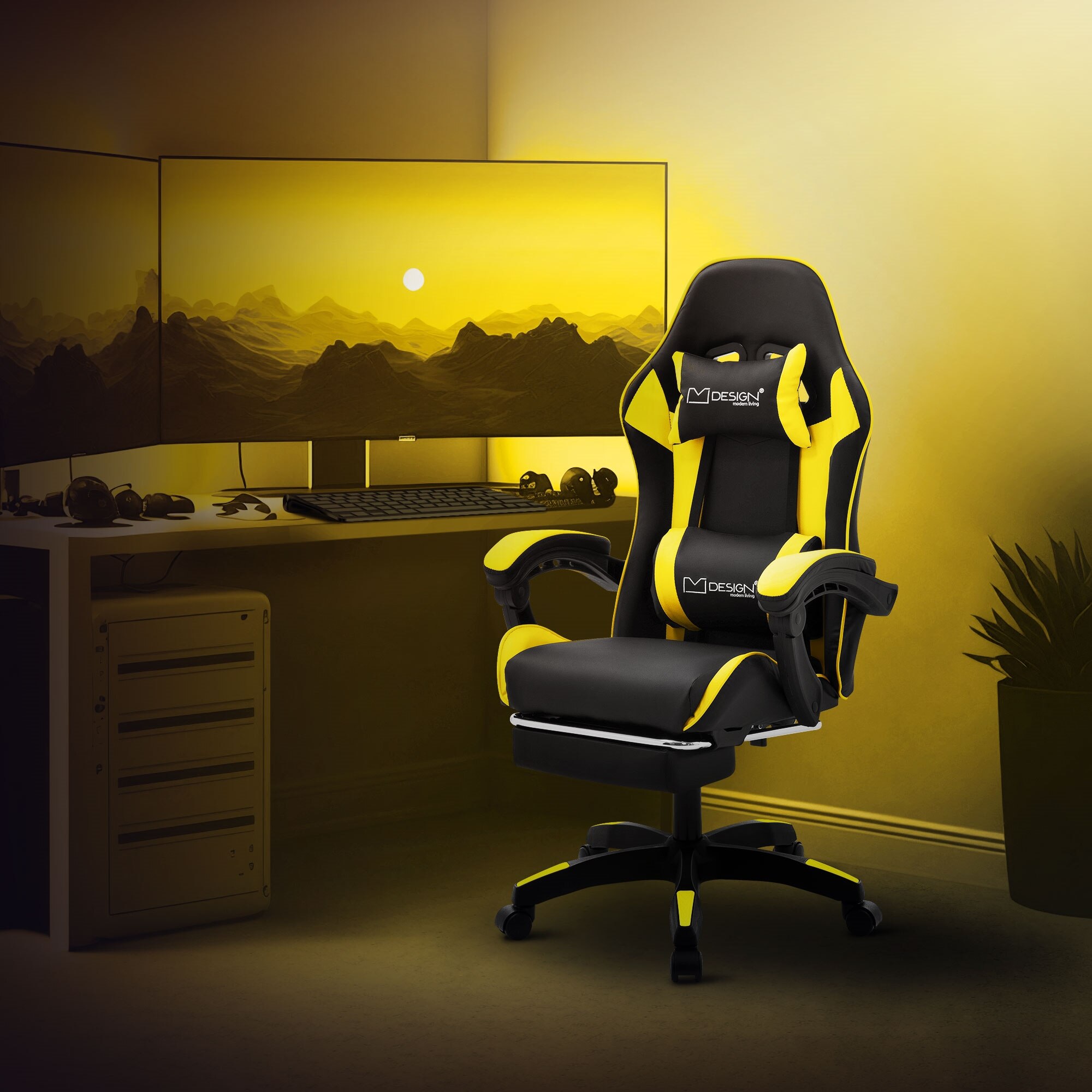 Scaun gaming ML-Design ergonomic din piele sintetica, galben, cu ...