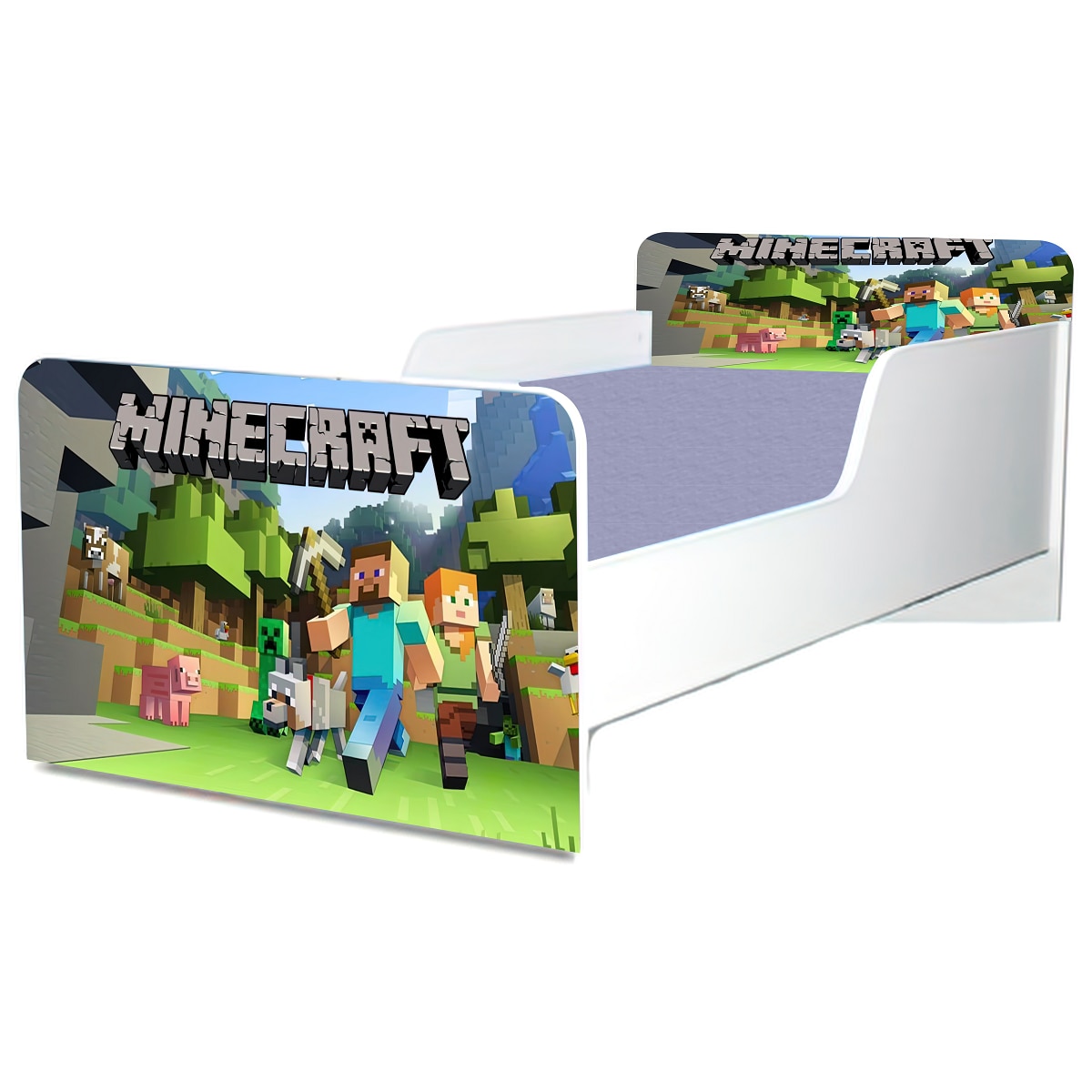 Pat Minecraft, 140x70 cm, cu protectie si saltea inclusa - eMAG.ro