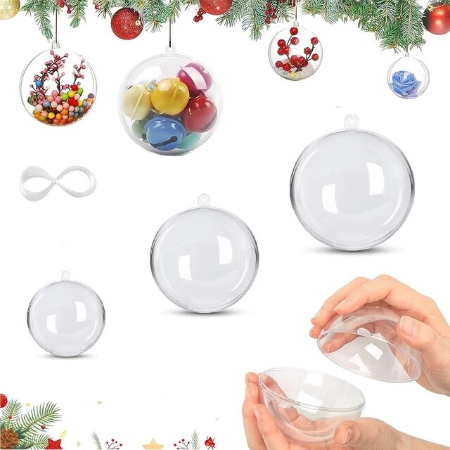 Globuri transparente din plastic, set 24 bucati, 6 cm, cu snur argintiu ...