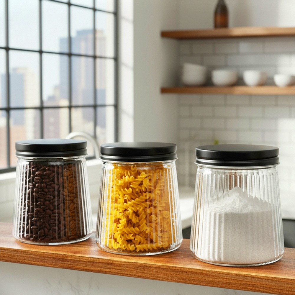 Recipient pentru produse vrac Vilde, 700 ml, sticla, capac metalic ...