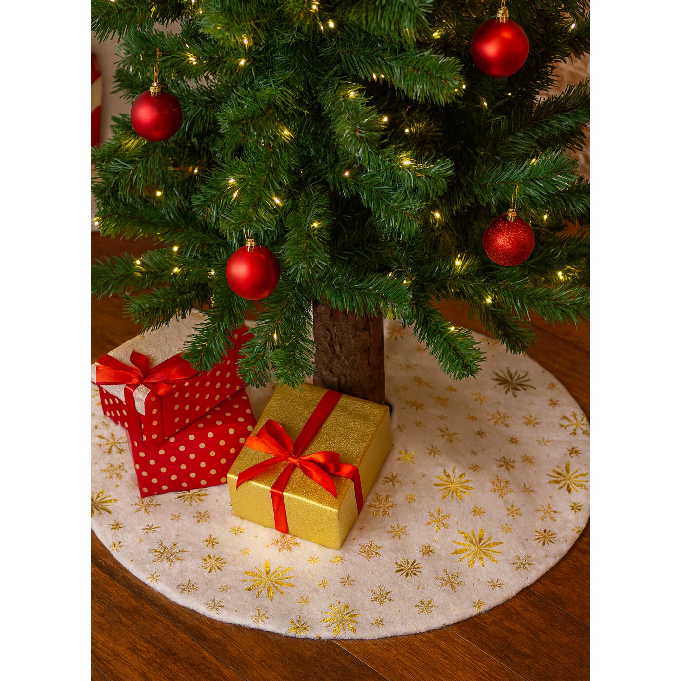 Covor decorativ Craciun pentru brad, Material pufos cu fulgi de nea, 80 ...