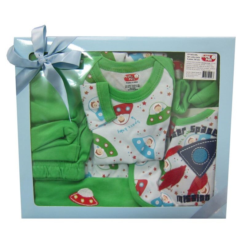 Set cadou bebe 5 piese, verde, Primii Pasi, 0-6L - eMAG.ro