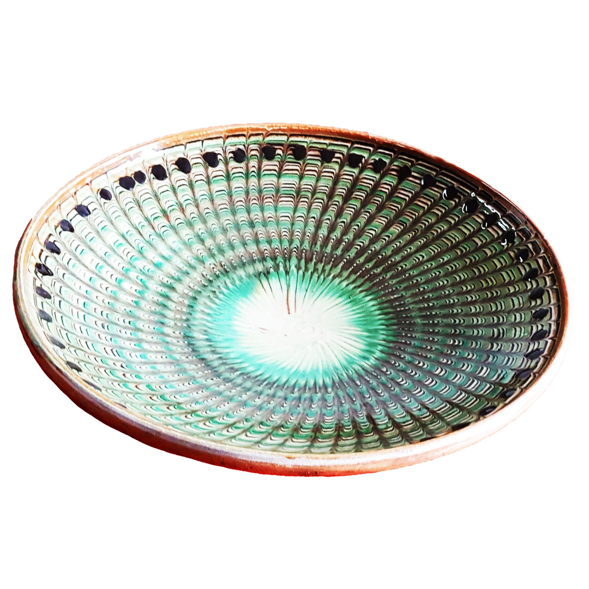 Farfurie din Ceramica de Hurez ( Horezu ) 27 cm, Model Coada de Paun ...