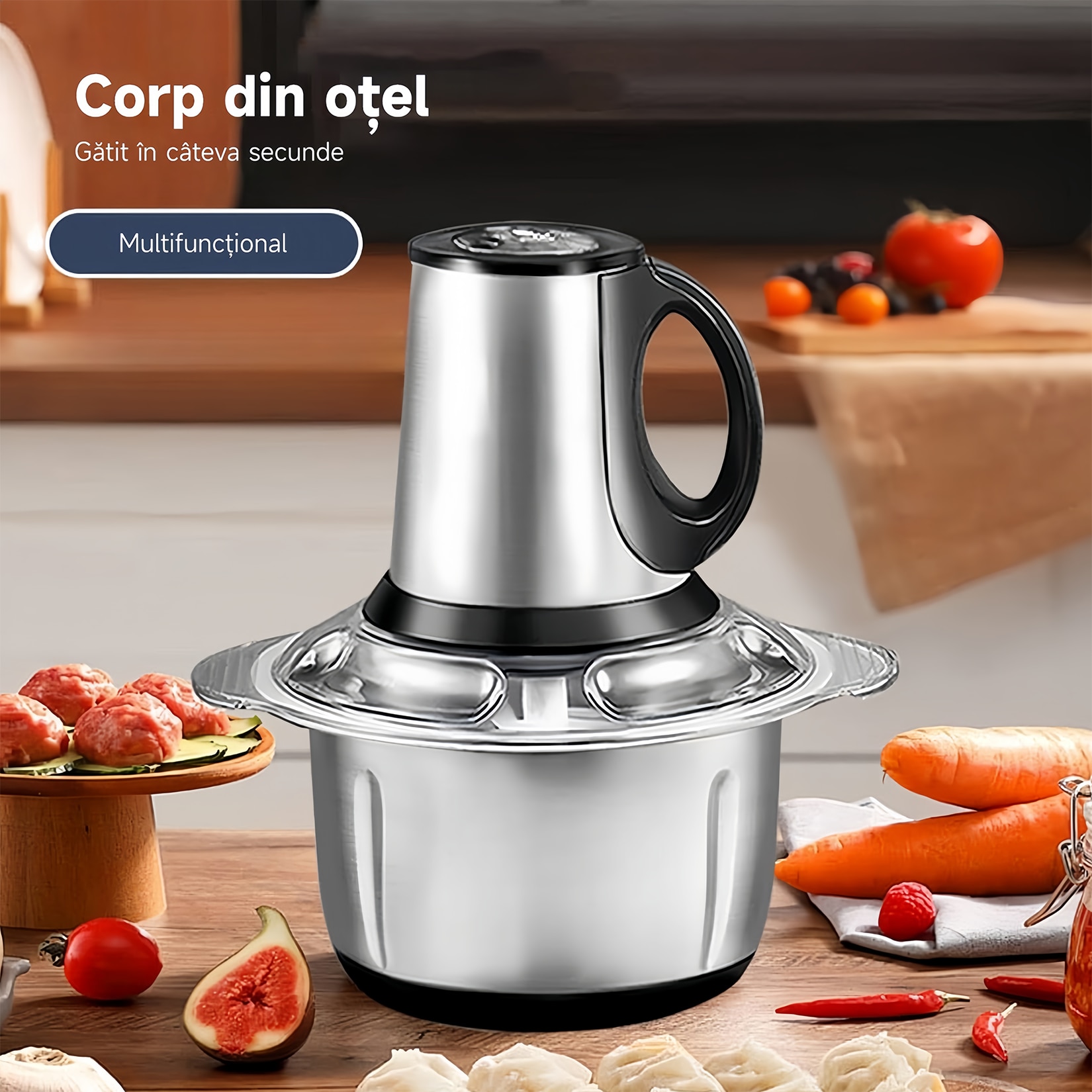 Tocator electric RorAem, 5 lame inox, 3 viteze, argintiu, 5L - eMAG.ro