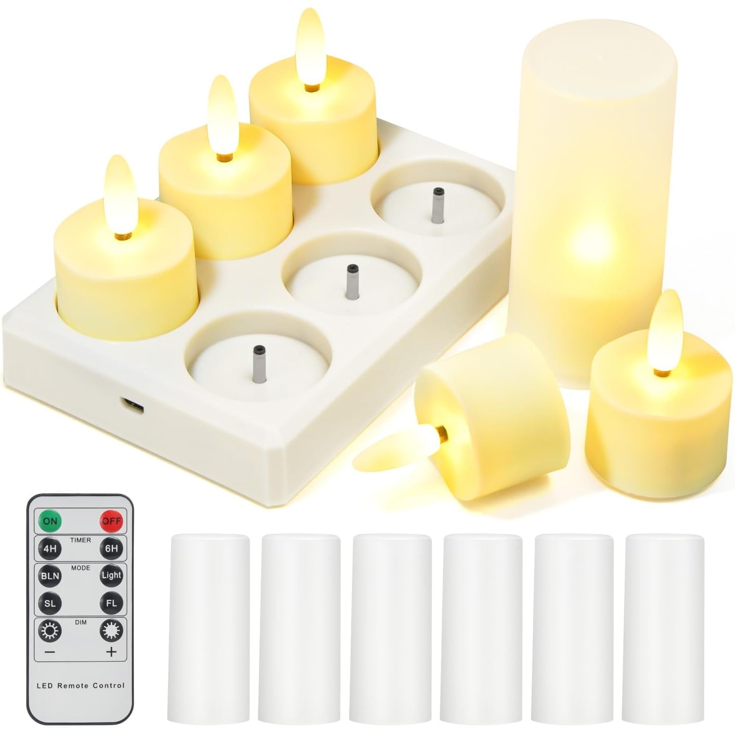 Set 6 lumanari LED, tip pastila, lumina intermitenta calda ...