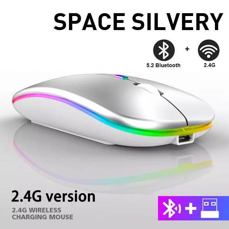 Mouse wireless ultra-subtire RGB, reincarcabil, ergonomic, argintiu ...