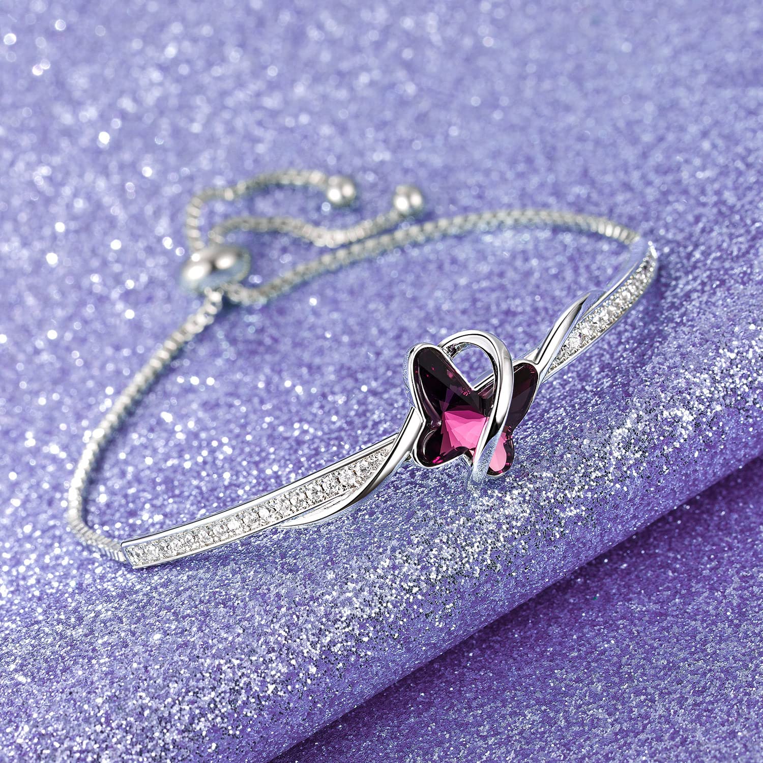 Bratara argint femei GSFRQWH® lungime reglabila cristal Violet natural ...