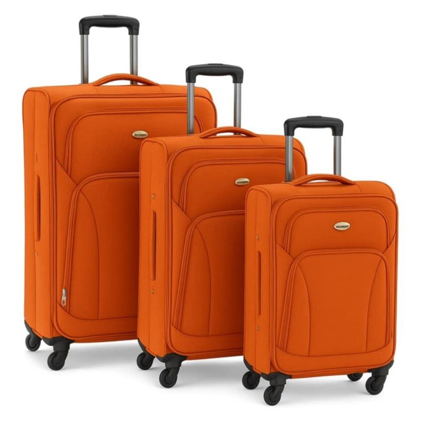 Set 3 trolere textil portocaliu 73x65x54cm cu 4 roti pivotante 360 ...