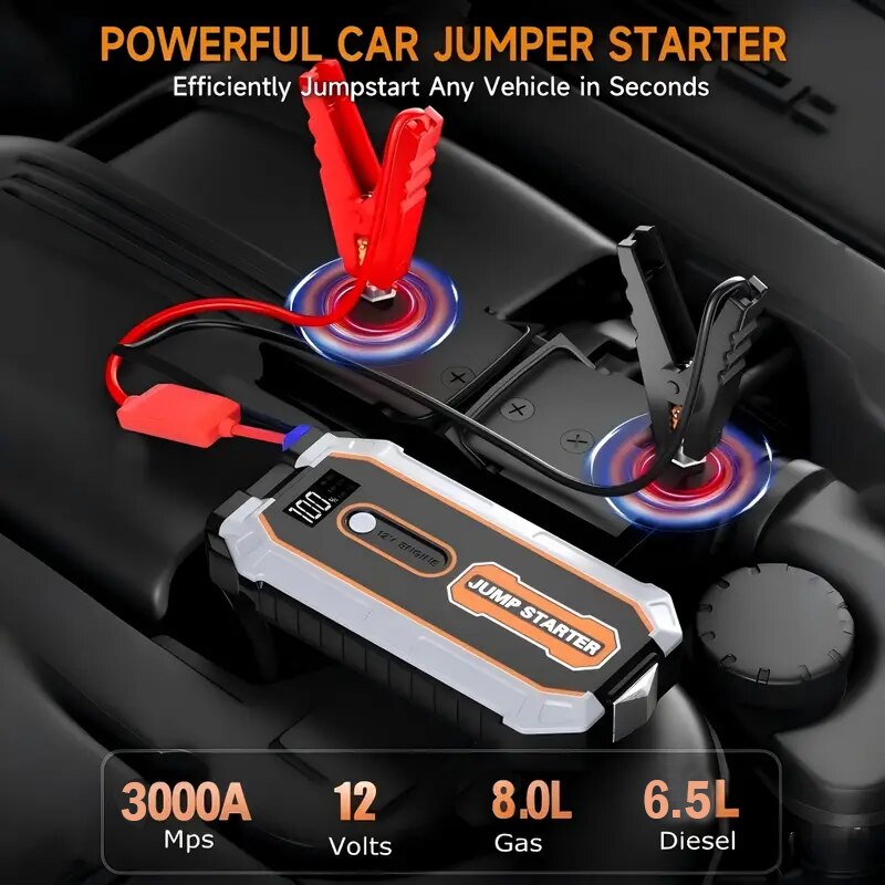 Starter auto Portabil BUANIERT®, Redresor Auto 3000A, 12V, 20000mAh, 3 ...