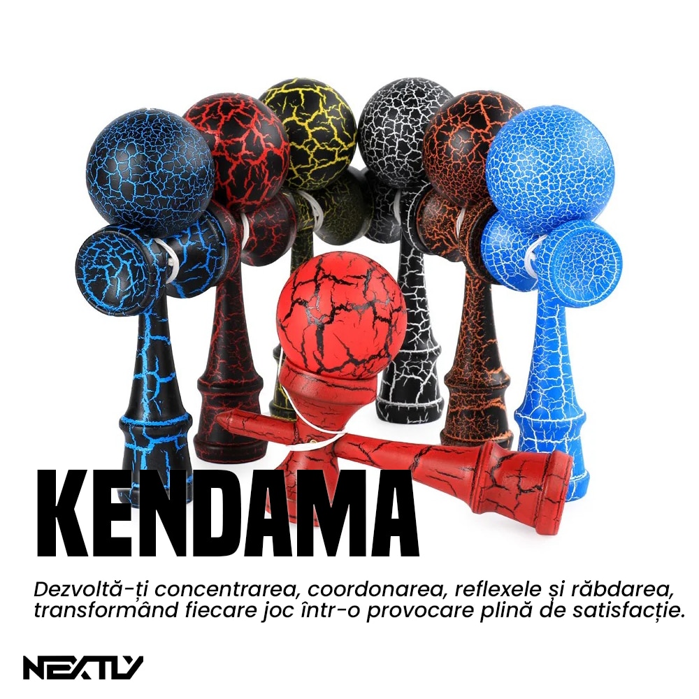 Kendama profesională NEXTLY, design crapat, roz, 18x7cm - eMAG.ro