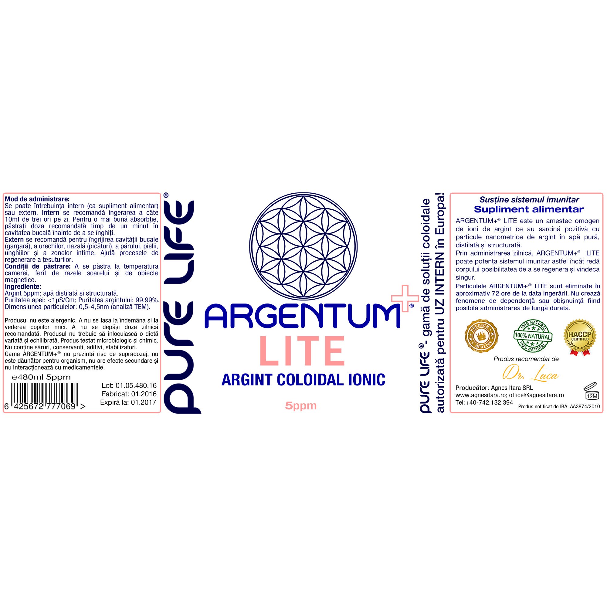 Argint coloidal ionic ARGENTUM+® LITE 5ppm 480ml - eMAG.ro