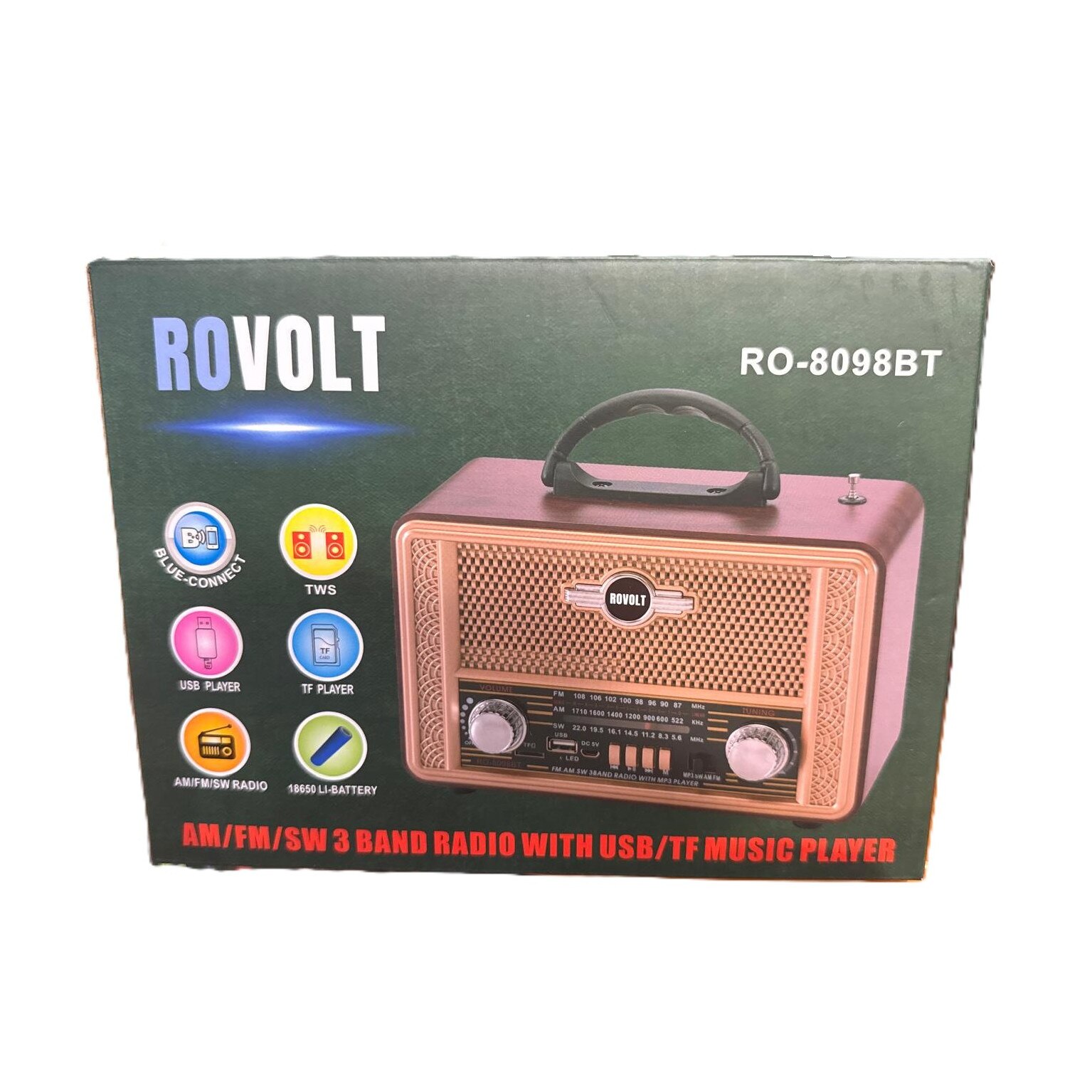 Radio portabil Rovolt RO-8098BT, Bluetooth, MP3, 24x13x18, 5cm, design ...