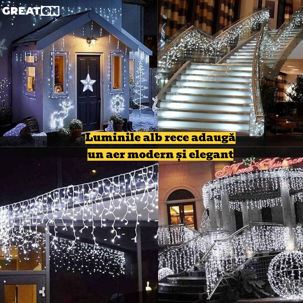 Instalatie Craciun Tip Turturi GREATON, 5 Metri, 110 LED-uri, Alb Rece ...