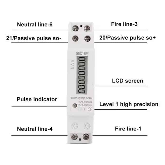Contor energie electrică digital monofazat 220V, montaj pe sina DIN ...