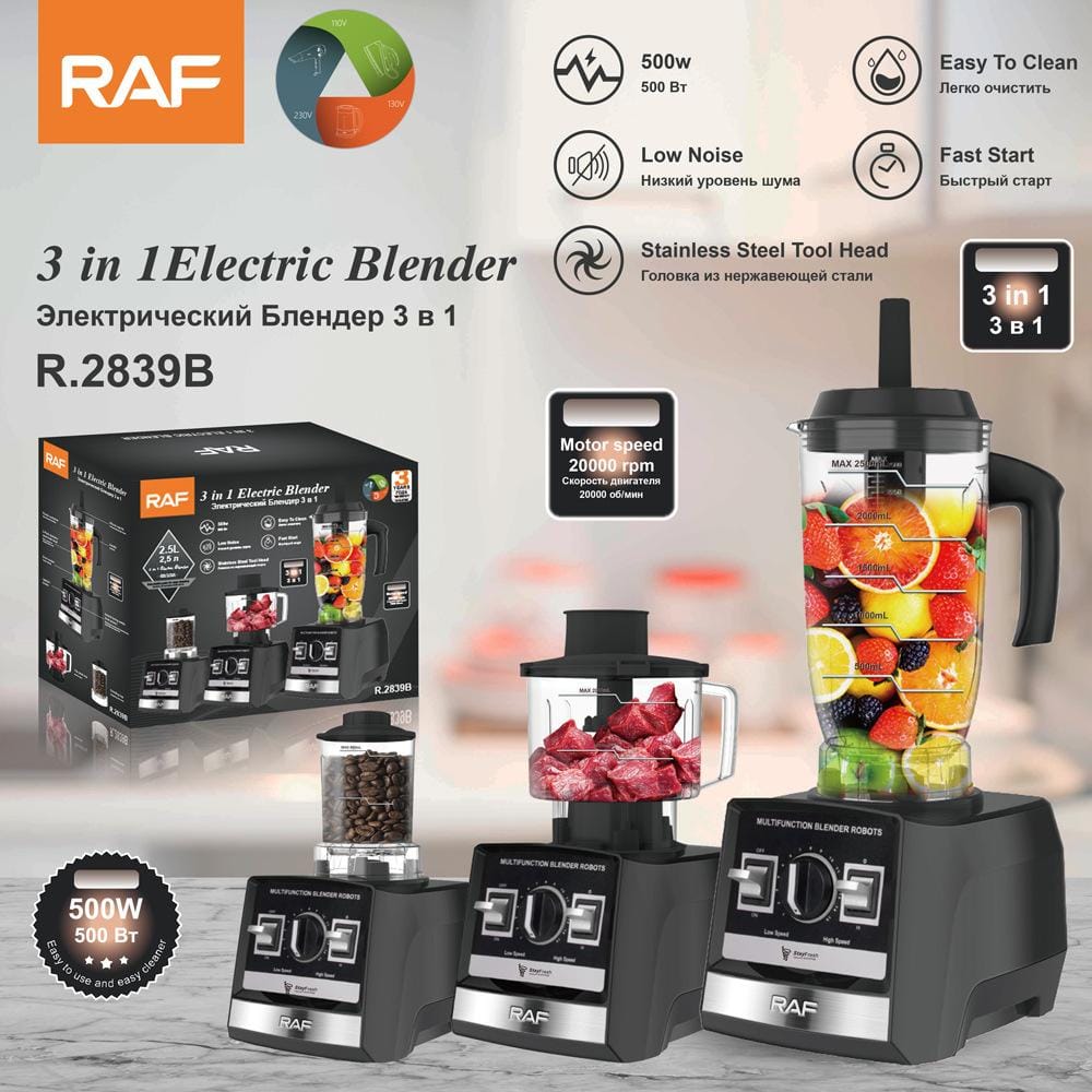 Blender 3IN1 RAF R.2839, 2800W, 20000rpm, 2L, plastic inoxidabil - eMAG.ro