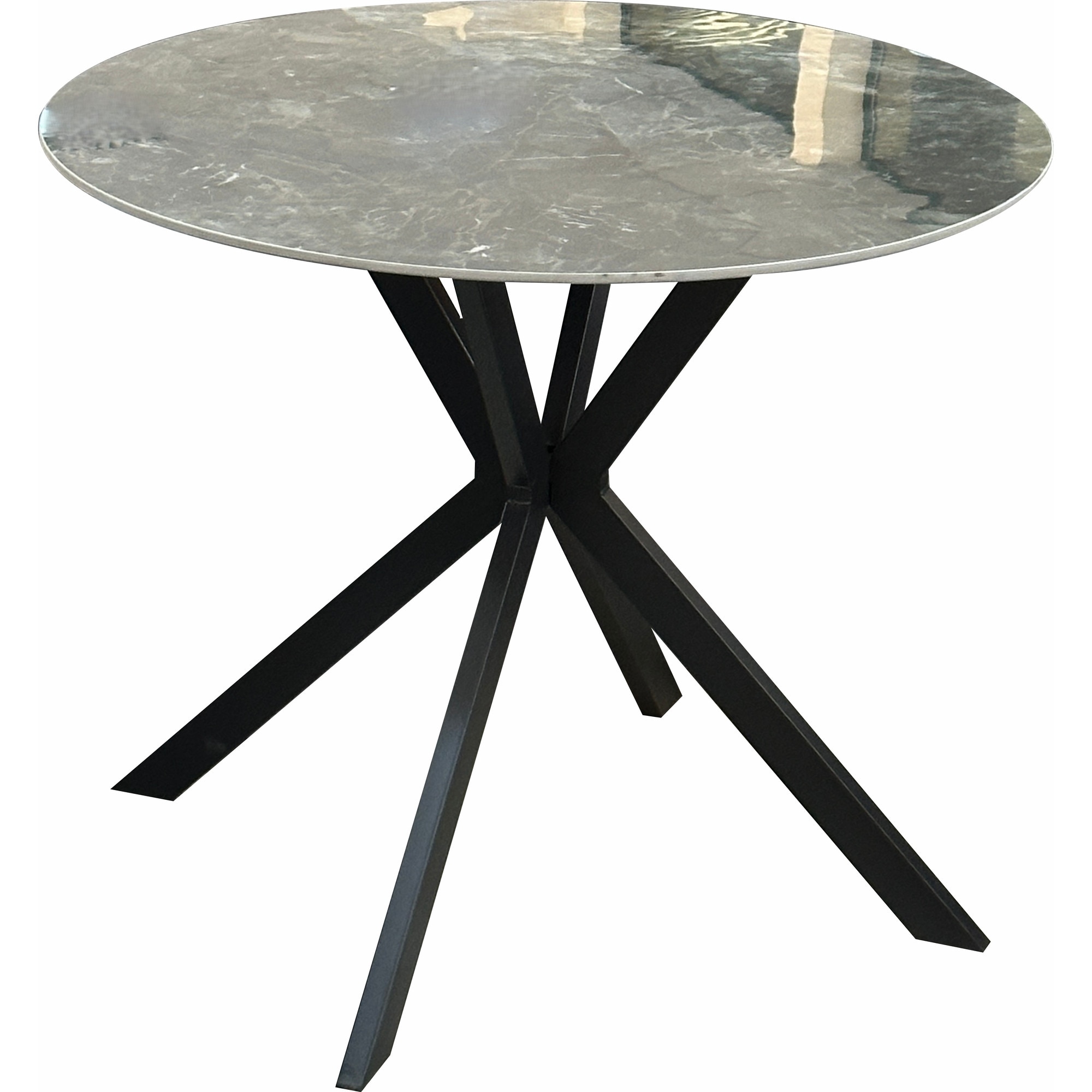 Masa blat ceramic rotund, bucatarie, dining, Negru marmorat, 90x76 cm ...