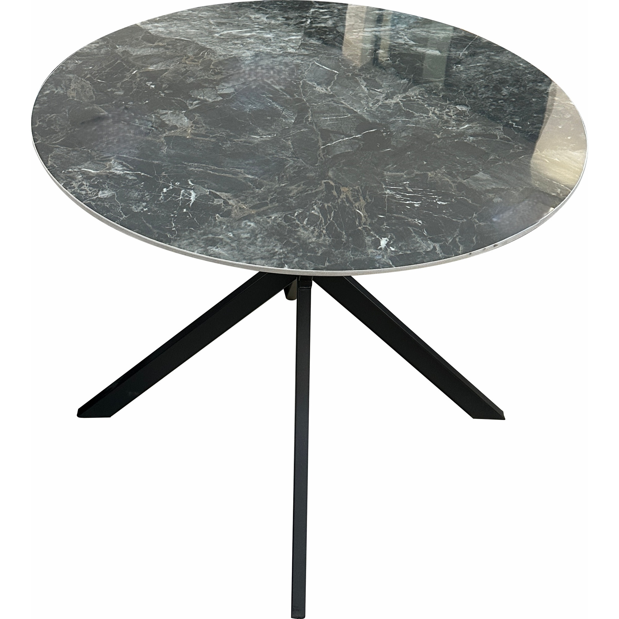 Masa blat ceramic rotund, bucatarie, dining, Negru marmorat, 90x76 cm ...