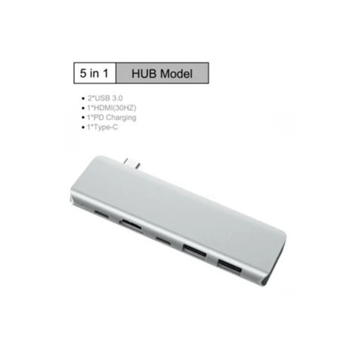 Hub USB 5-in-1 Type-C la HDMI, 2 USB 3.0, adaptor de alimentare PD ...