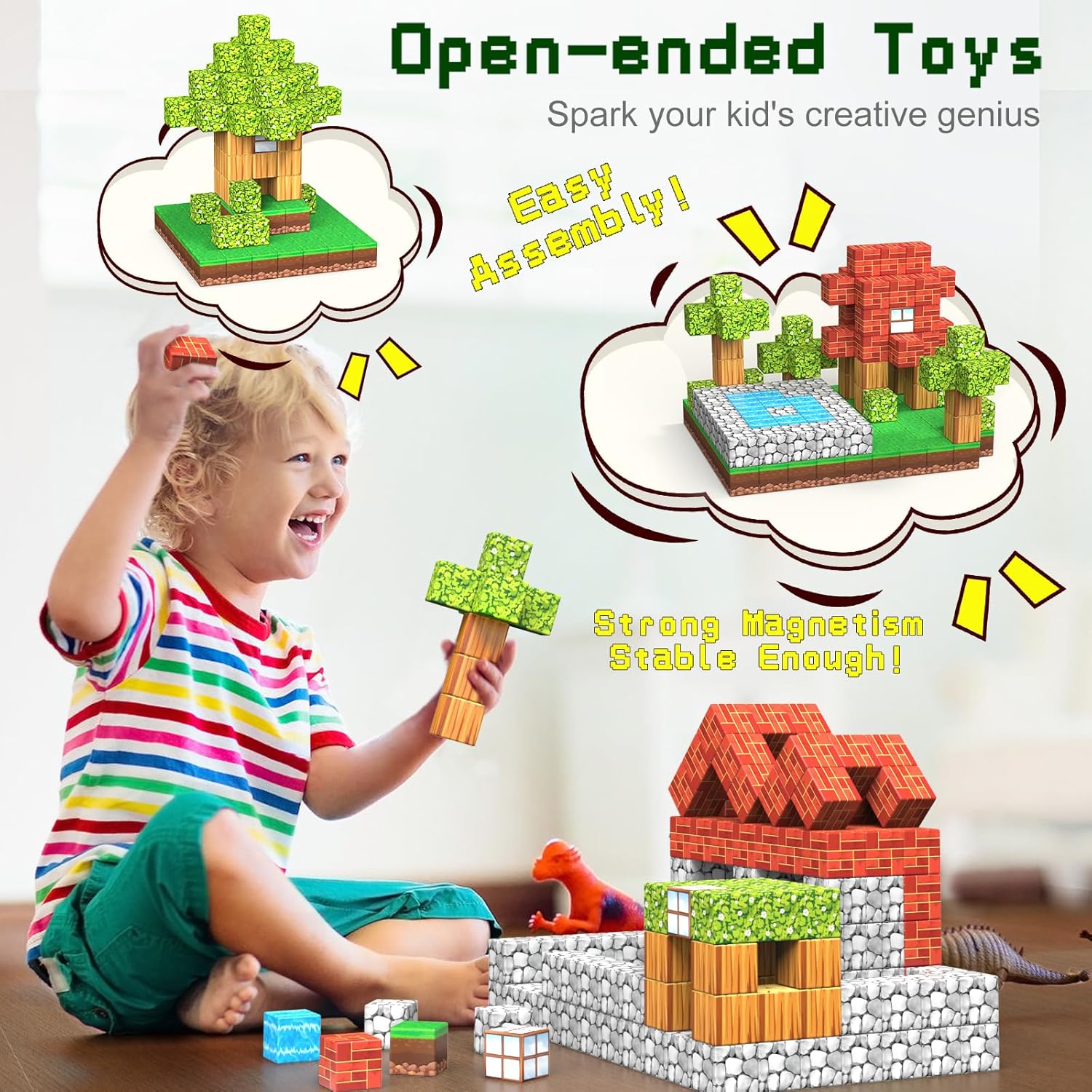 Set de blocuri de constructie magnetice, Bedee®, minecraft cuburi ...
