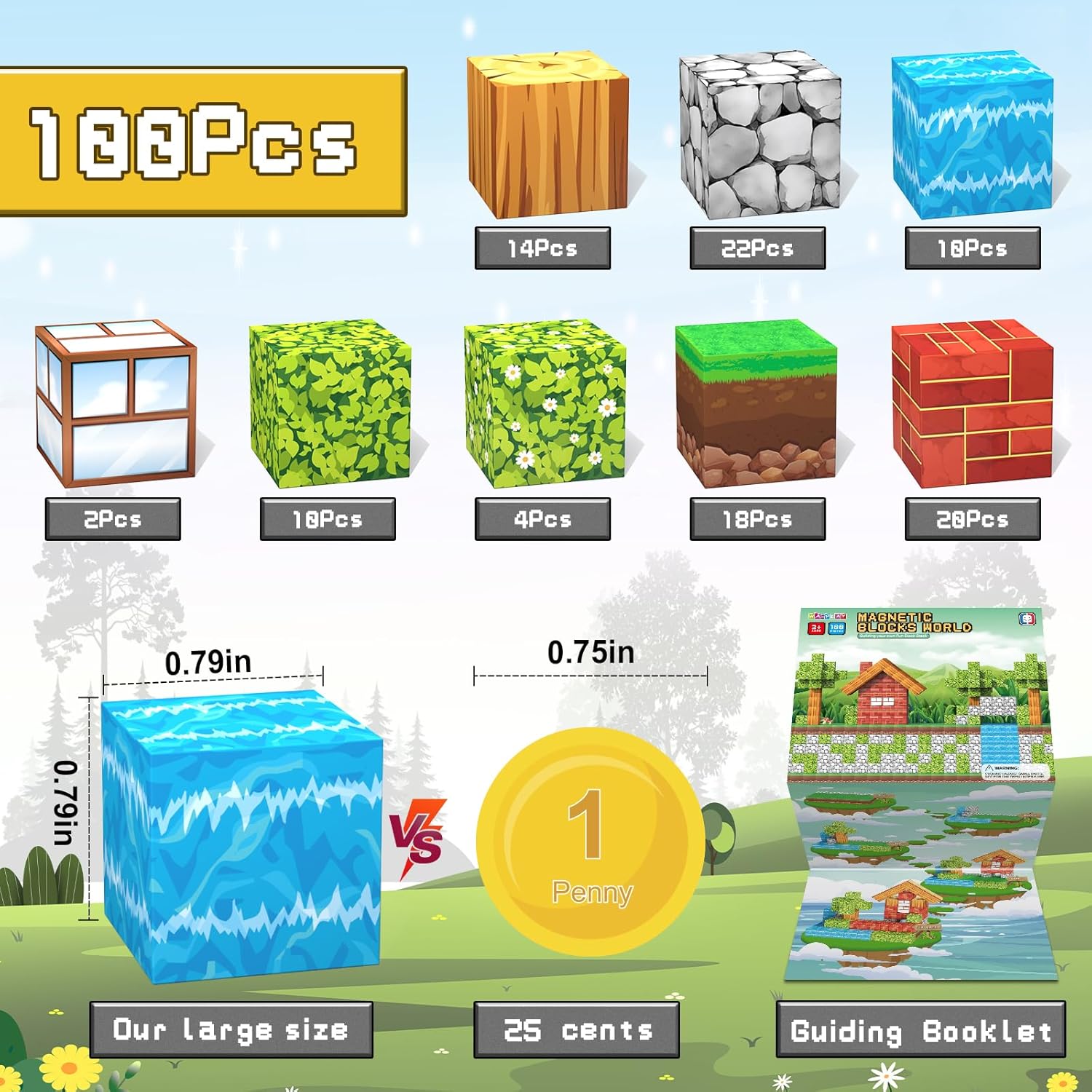Set de blocuri de constructie magnetice, Bedee®, minecraft cuburi ...