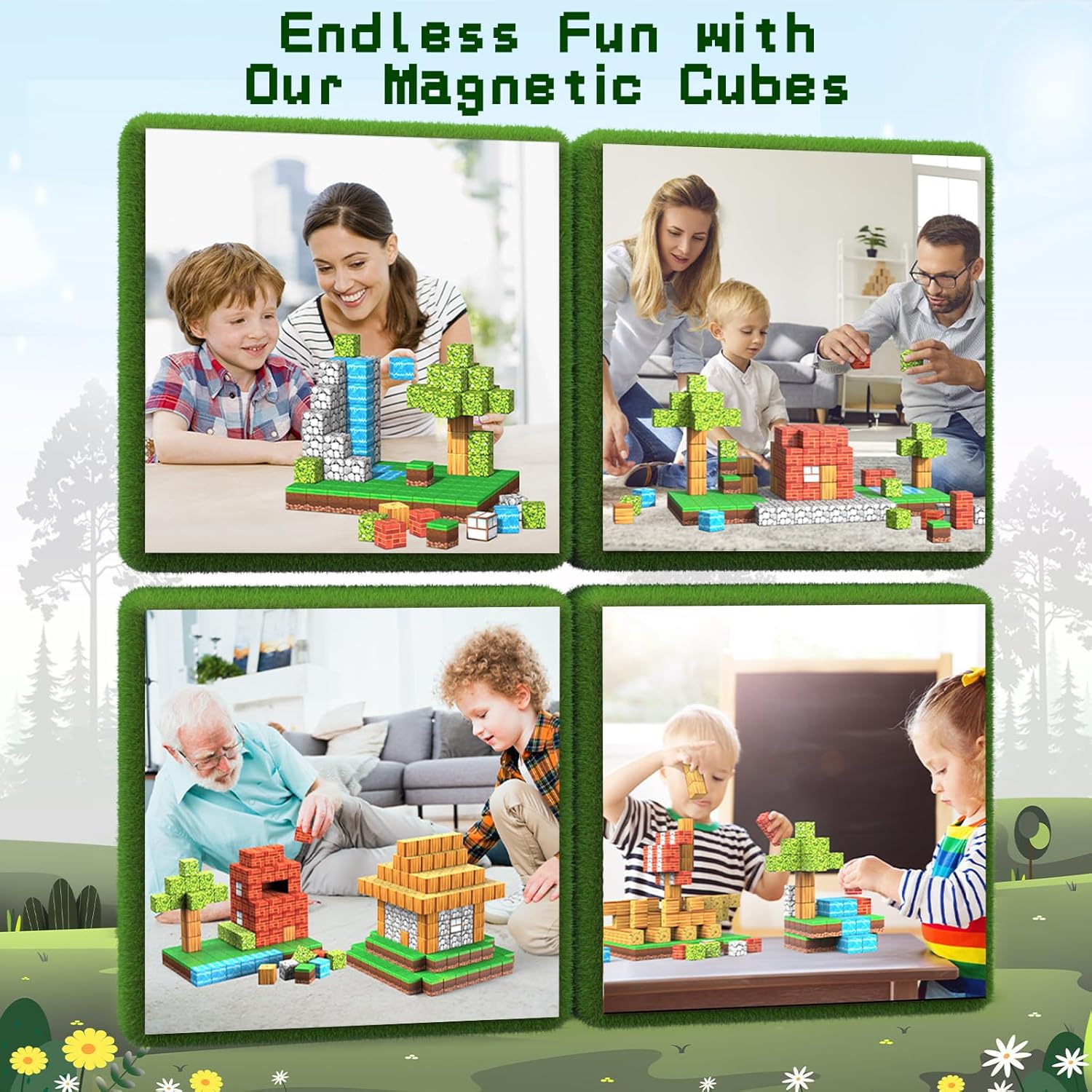 Set de blocuri de constructie magnetice, Bedee®, minecraft cuburi ...