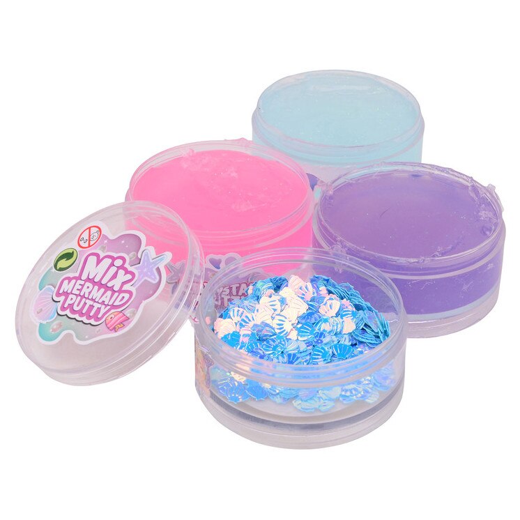 Set plastilină cu cristale sirenă, 3 culori, recipient plastic ...