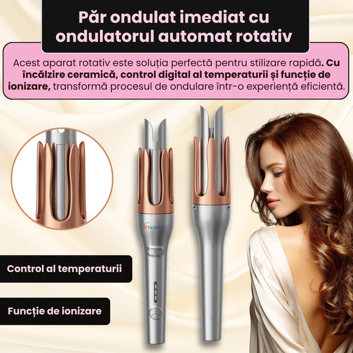 Ondulator automat de par, ®KindKare, rotire 360°, 3 trepte temperatura ...