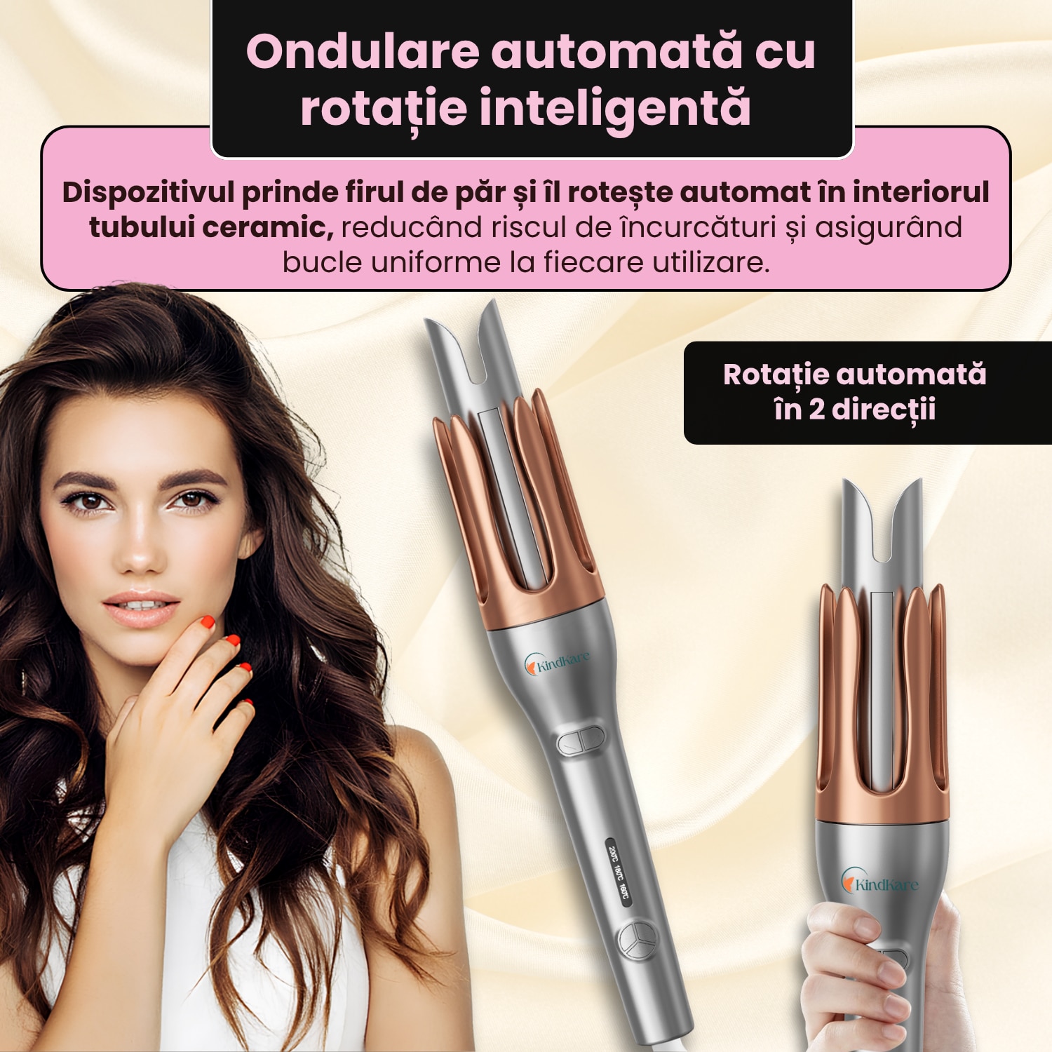 Ondulator automat de par, KindKare, rotire 360°, 3 trepte temperatura ...