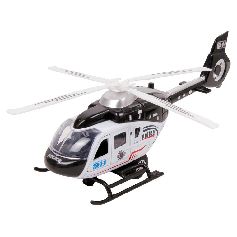 Elicopter de poliție metalic, alb-negru sau alb-roșu, 21x18x8cm - eMAG.ro
