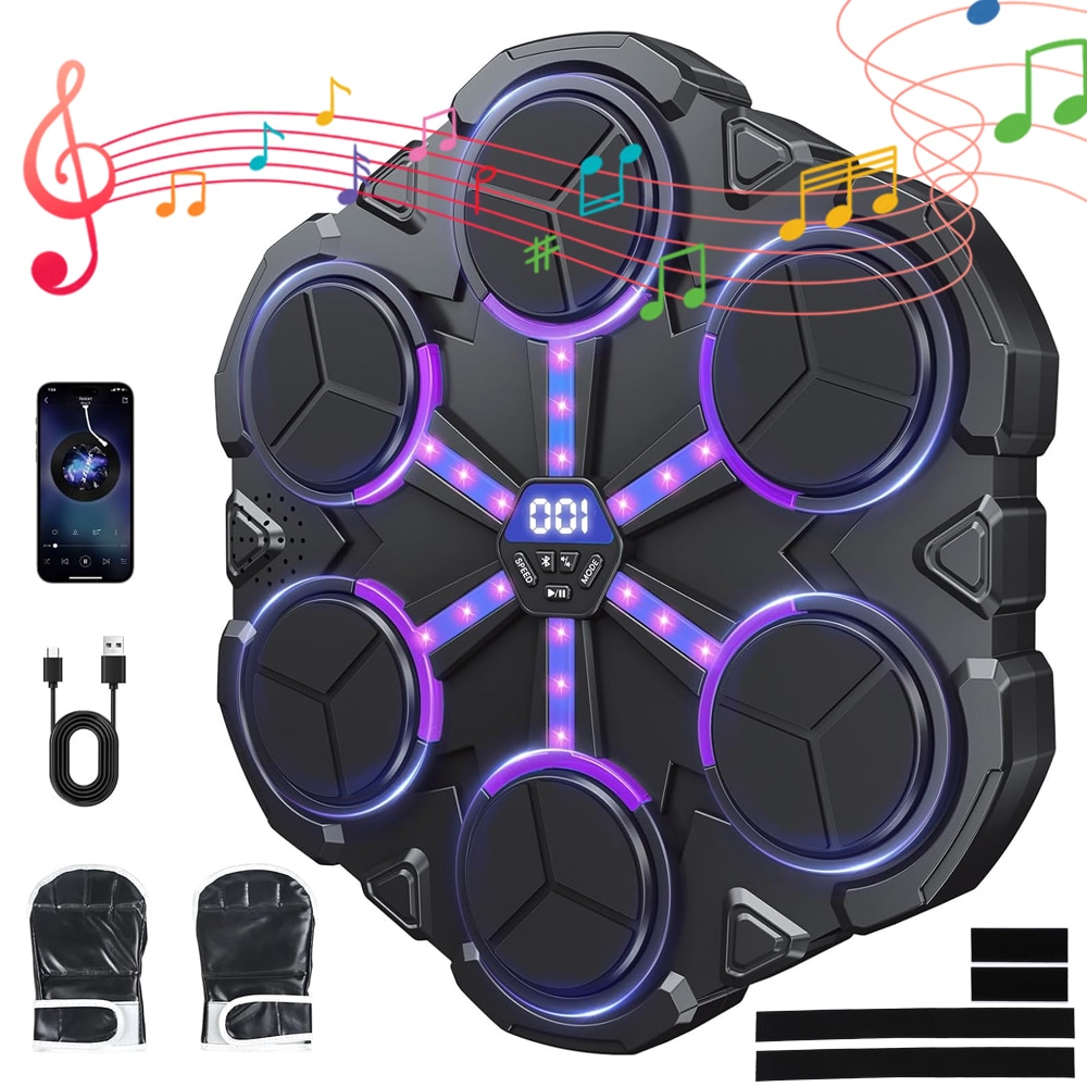 Set masina de box cu manusi, conexiune Bluetooth, difuzor incorporat ...