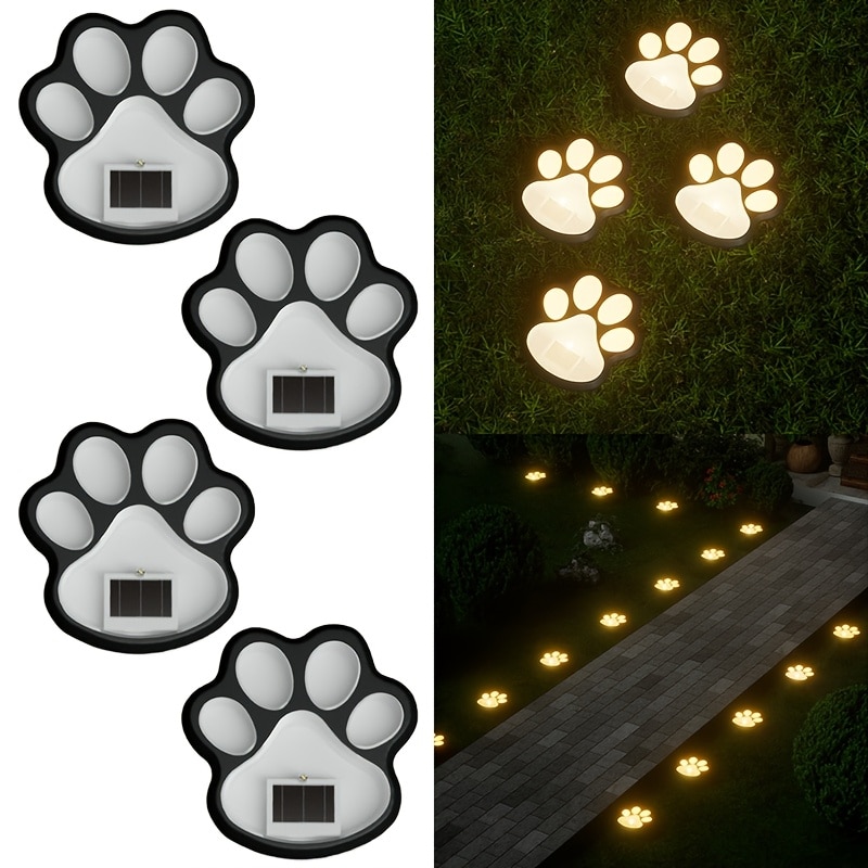Set 4 lampi solare LED cu amprente de labute de caine, iluminat ...
