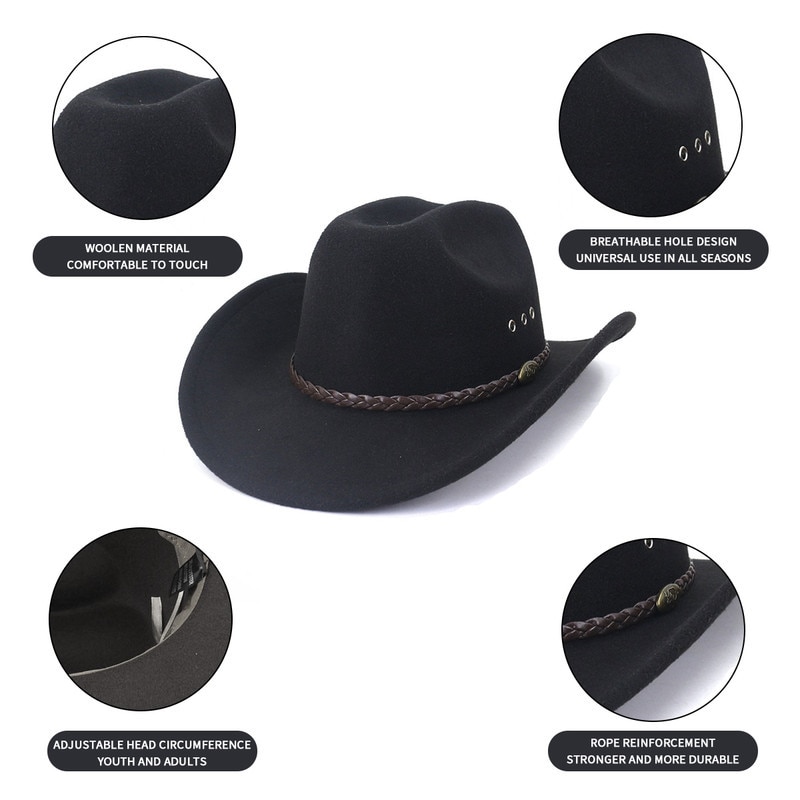 Palarie cowboy din fetru, Joyoy®, design pinch front, banda aurie ...