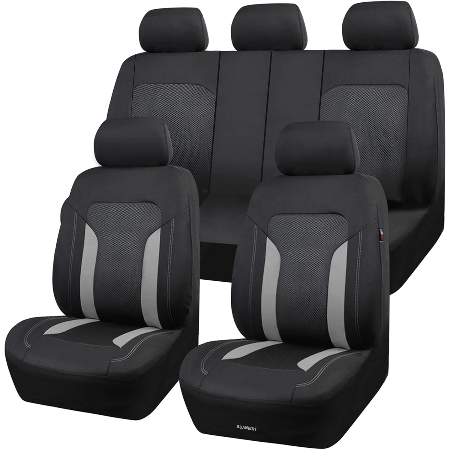 Set huse Scaune Auto Universale, BUANIERT®, Negru/ Gri, 9 buc - eMAG.ro
