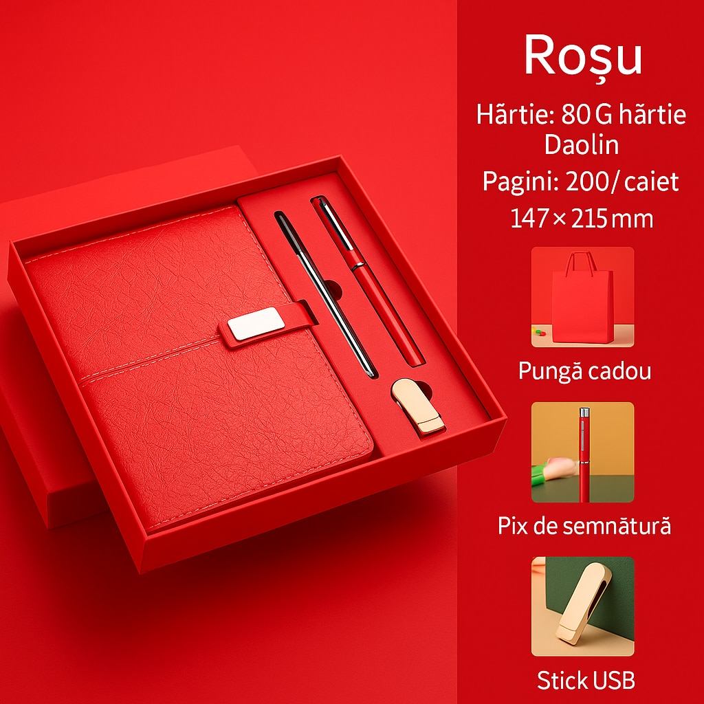 Set de birou elegant cu agenda din piele ecologica, pix metalic si ...