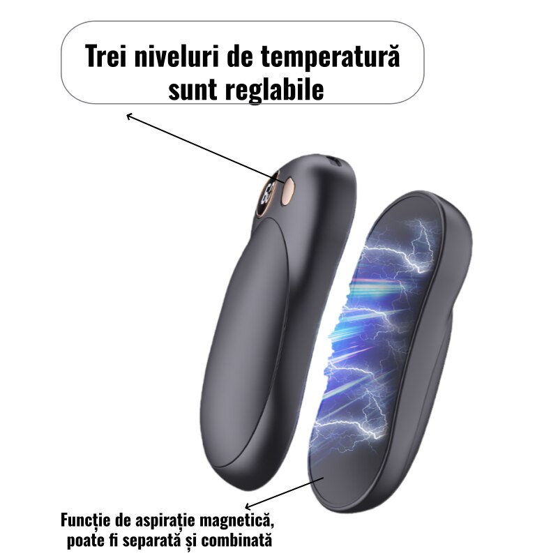 Incalzitor magnetic de mana 2 in 1, intrare/iesire USB, incarcare USB ...