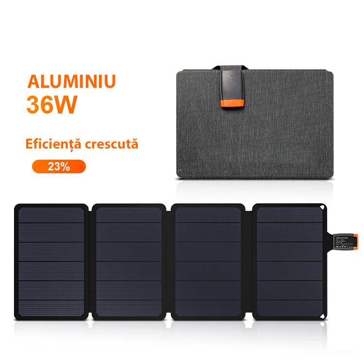 Panou Solar Portabil 36W, pliabil si rezistent la apa, cu USB-C PD 3.0 ...