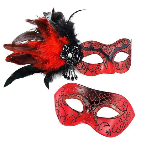 Set 2 Masti de Carnaval pentru Cupluri, Plastic, Multicolor, Unisex ...