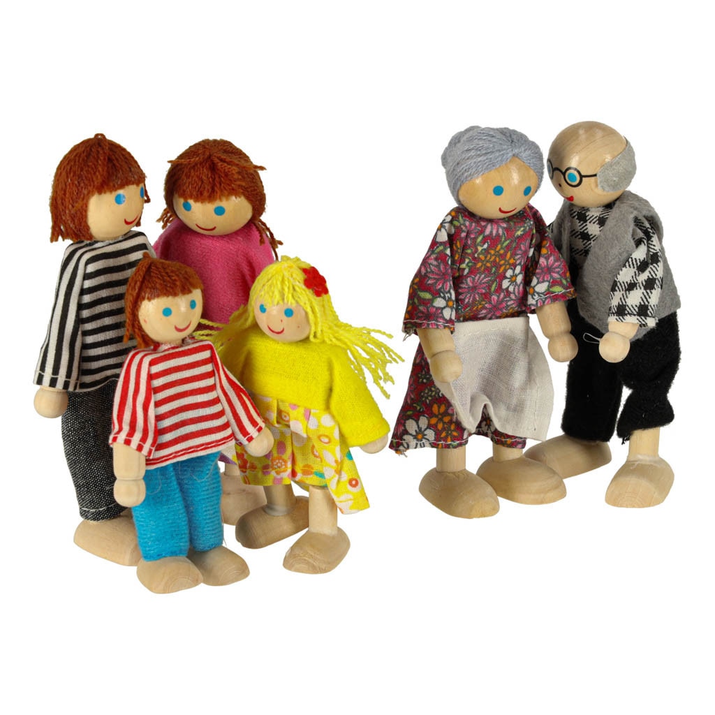 Set de papusi din lemn, Artemis, familie 6 persoane, 11,5x9cm ...