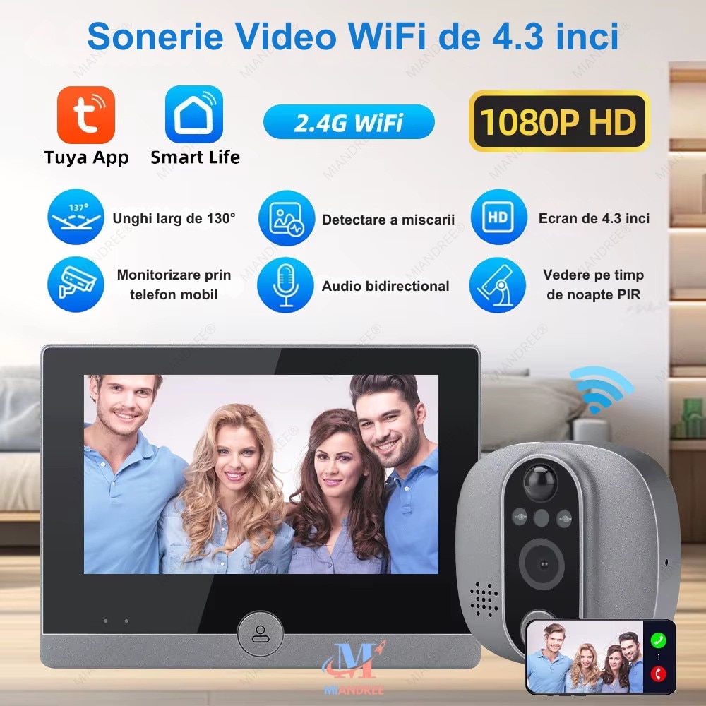Vizor Electronic Inteligent Wi-Fi, MIANDREE®, Camera 1080P HD, Ecran ...