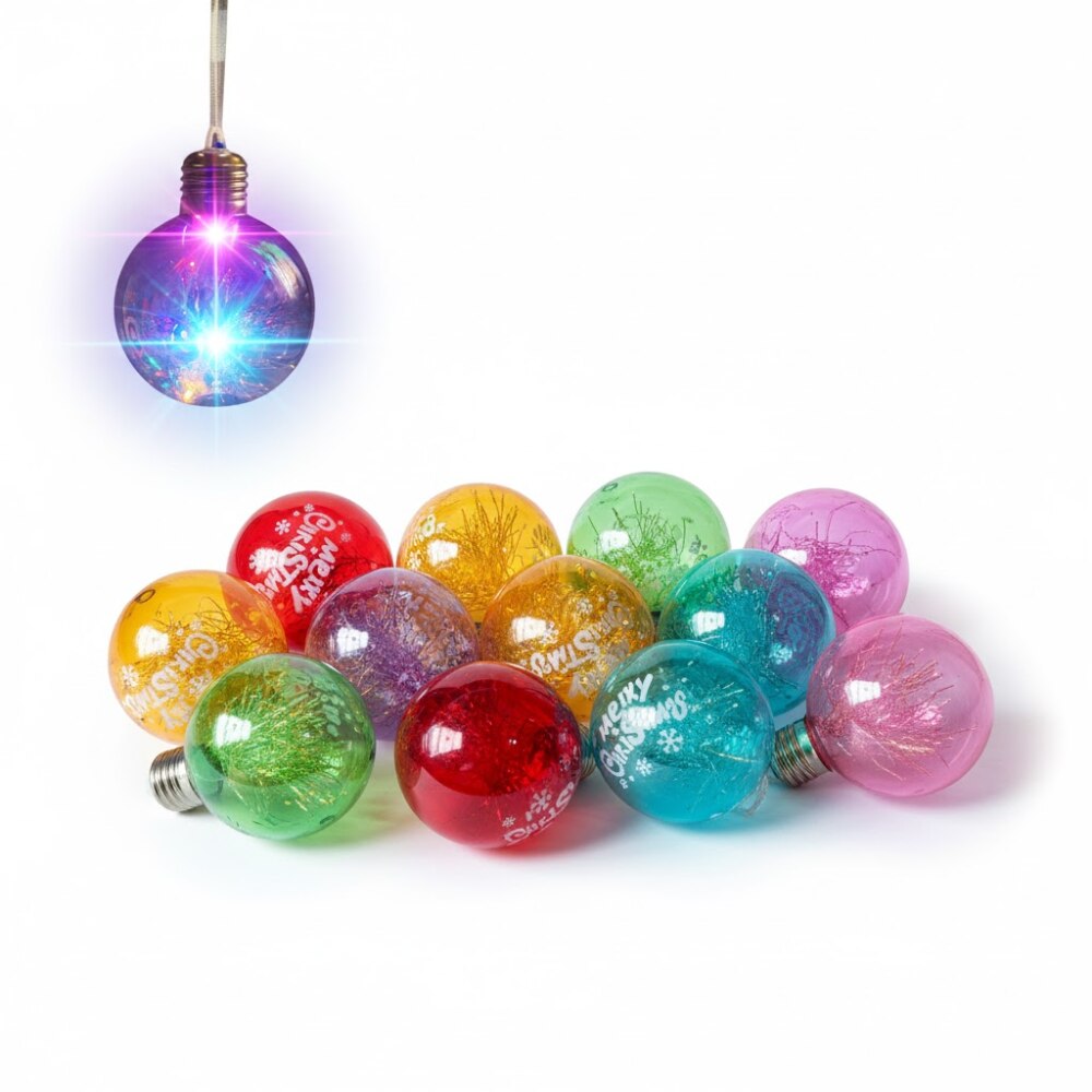 Set 12 Globuri Craciun cu Lumina LED, model Becuri colorate, Ornament ...