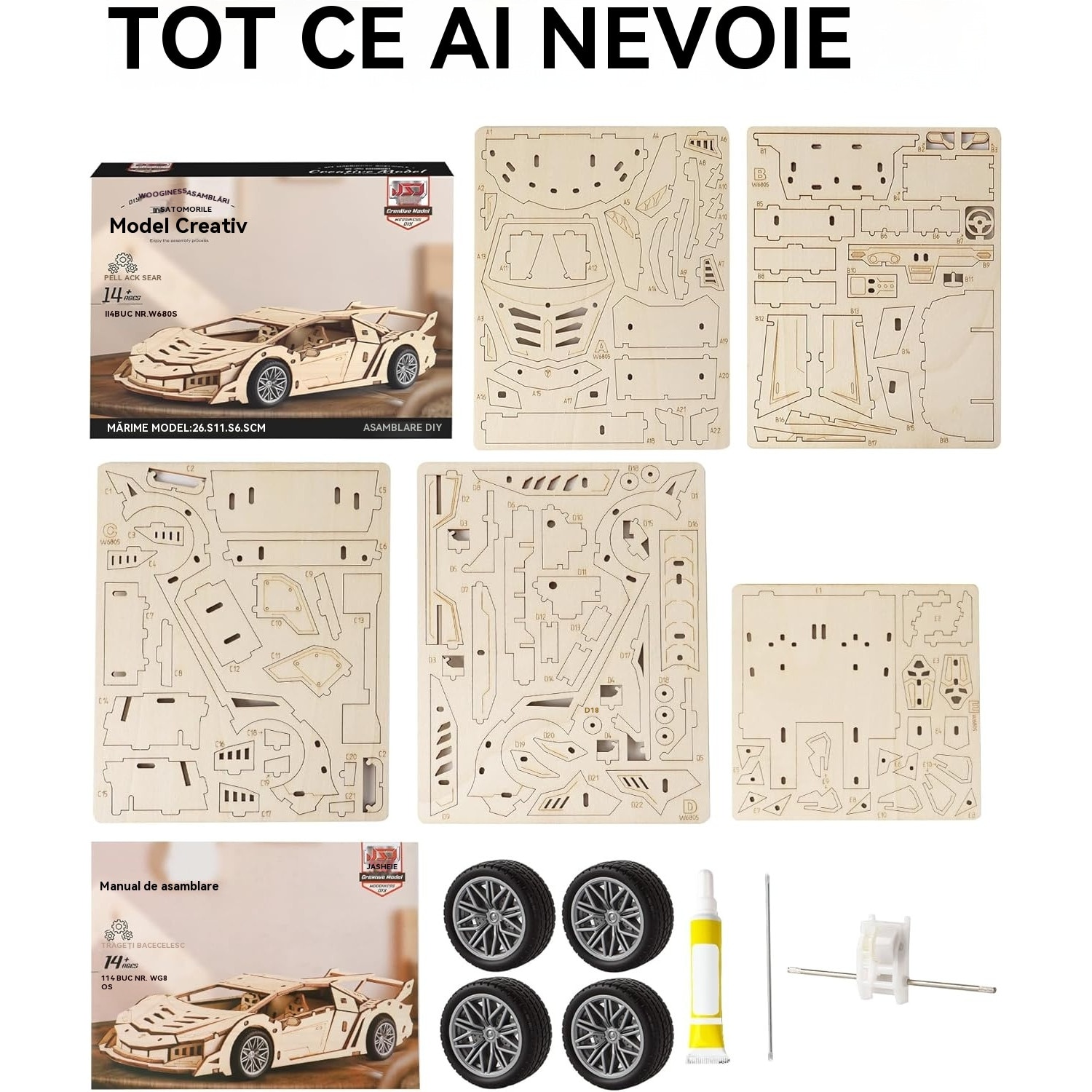 Puzzle 3D din Lemn Auto Sport, set 65 piese, interactivi, fără miros ...
