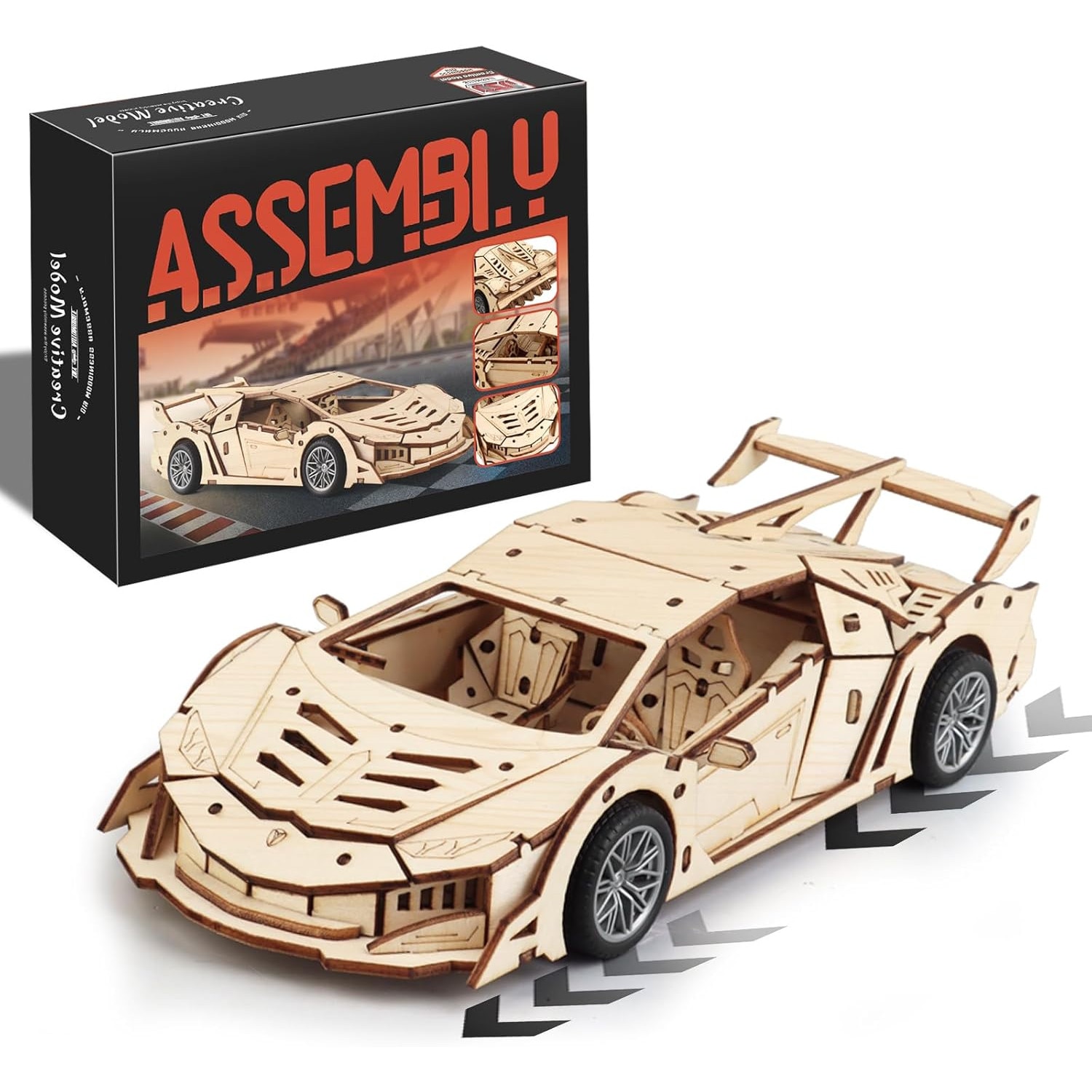 Puzzle 3D din Lemn Auto Sport, set 65 piese, interactivi, fără miros ...