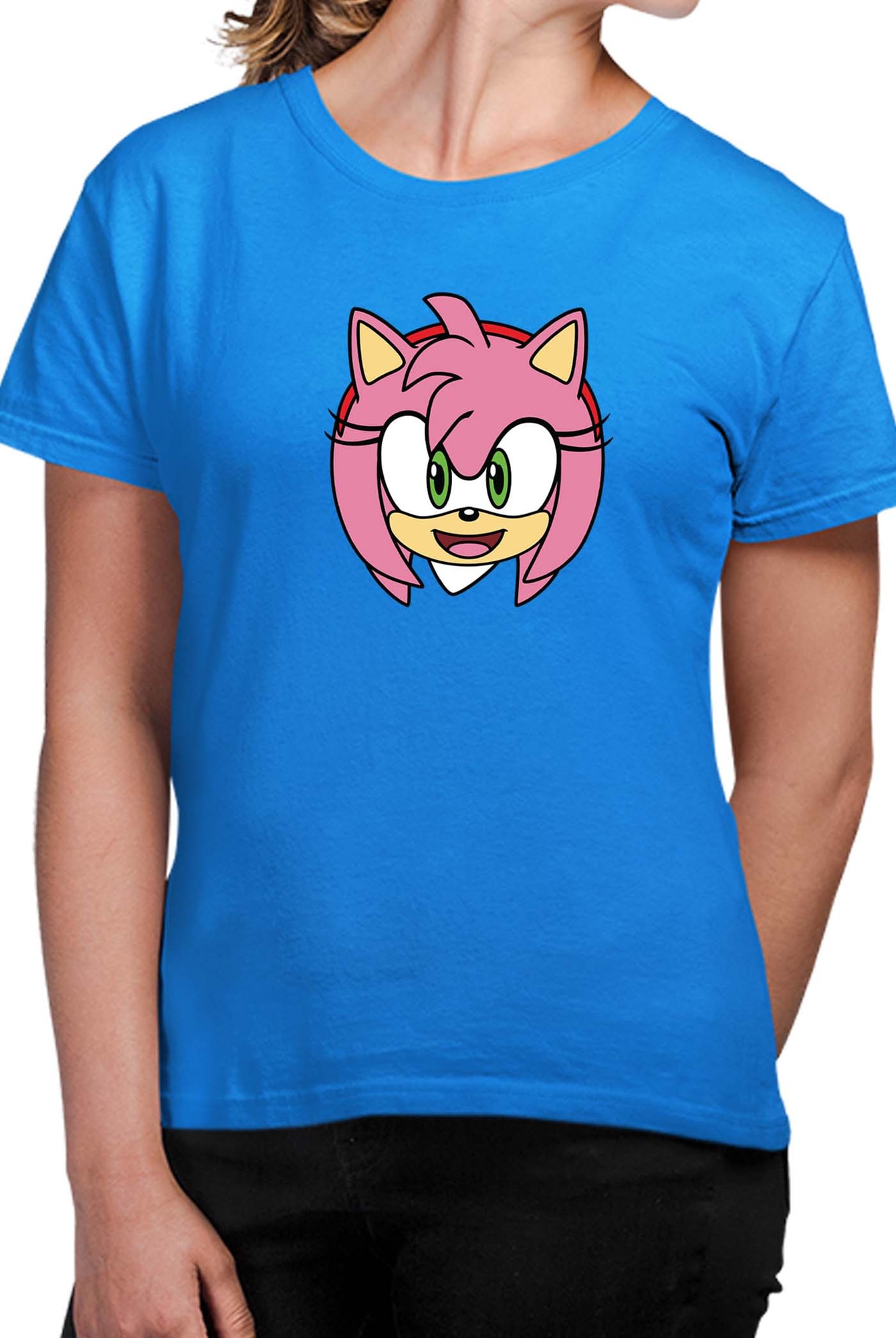 Tricou dama SONIC the Hedgehog OPT Amy Face, Albastru azur, XL - eMAG.ro