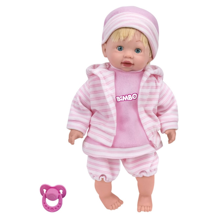 Papusa bebelus GLOBO 40cm, plange si vorbeste, costumas roz cu ...