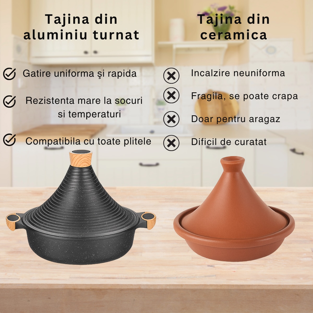 Tajine marocan 32cm aluminiu, capac ceramic, design traditional, negru ...