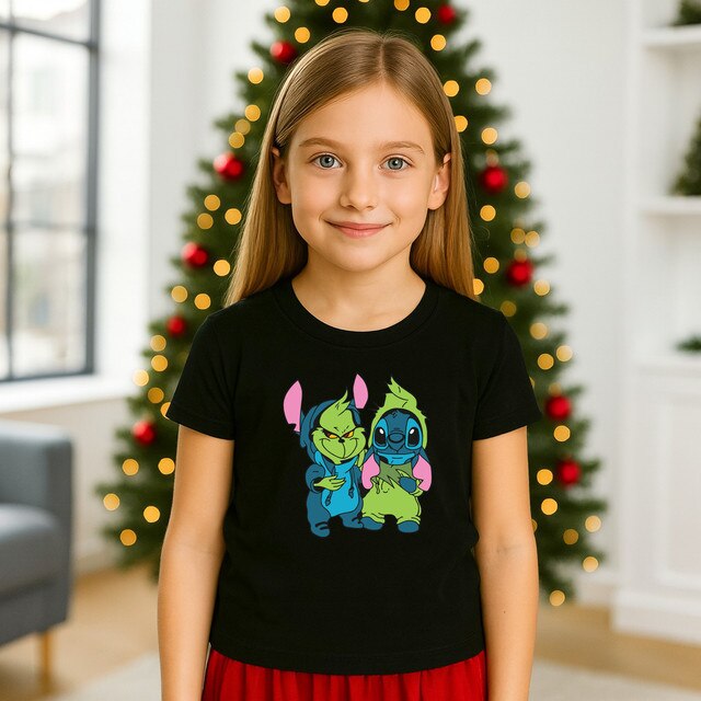 Tricou Horror Grinch And Stitch Christmas, Fata, 100% Bumbac, Cri-Flo ...