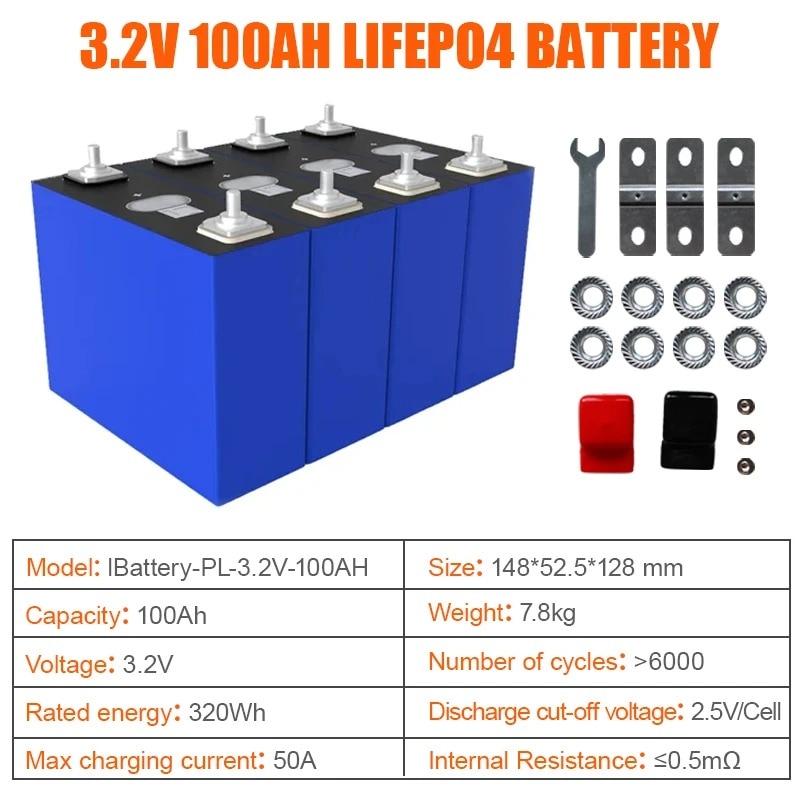 Set 4 buc baterii LiFePO4 3.2V 100Ah, reincarcabile, pentru proiecte ...