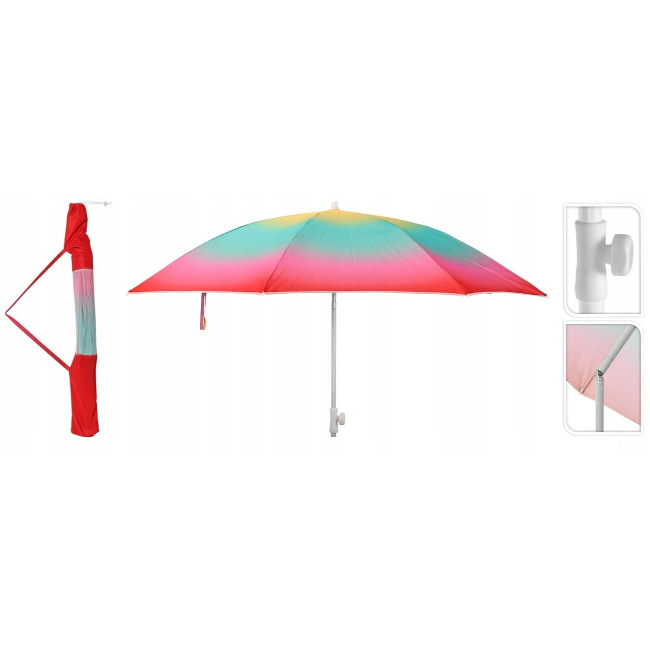 Parasol plaja Rainbow 180cm, protectie UV 50+, multicolor, usor de ...